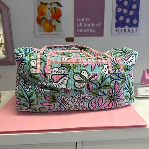 Large Cotton Weekender Travel Bag, Handmade Quilted Fabric Duffle Bag ...