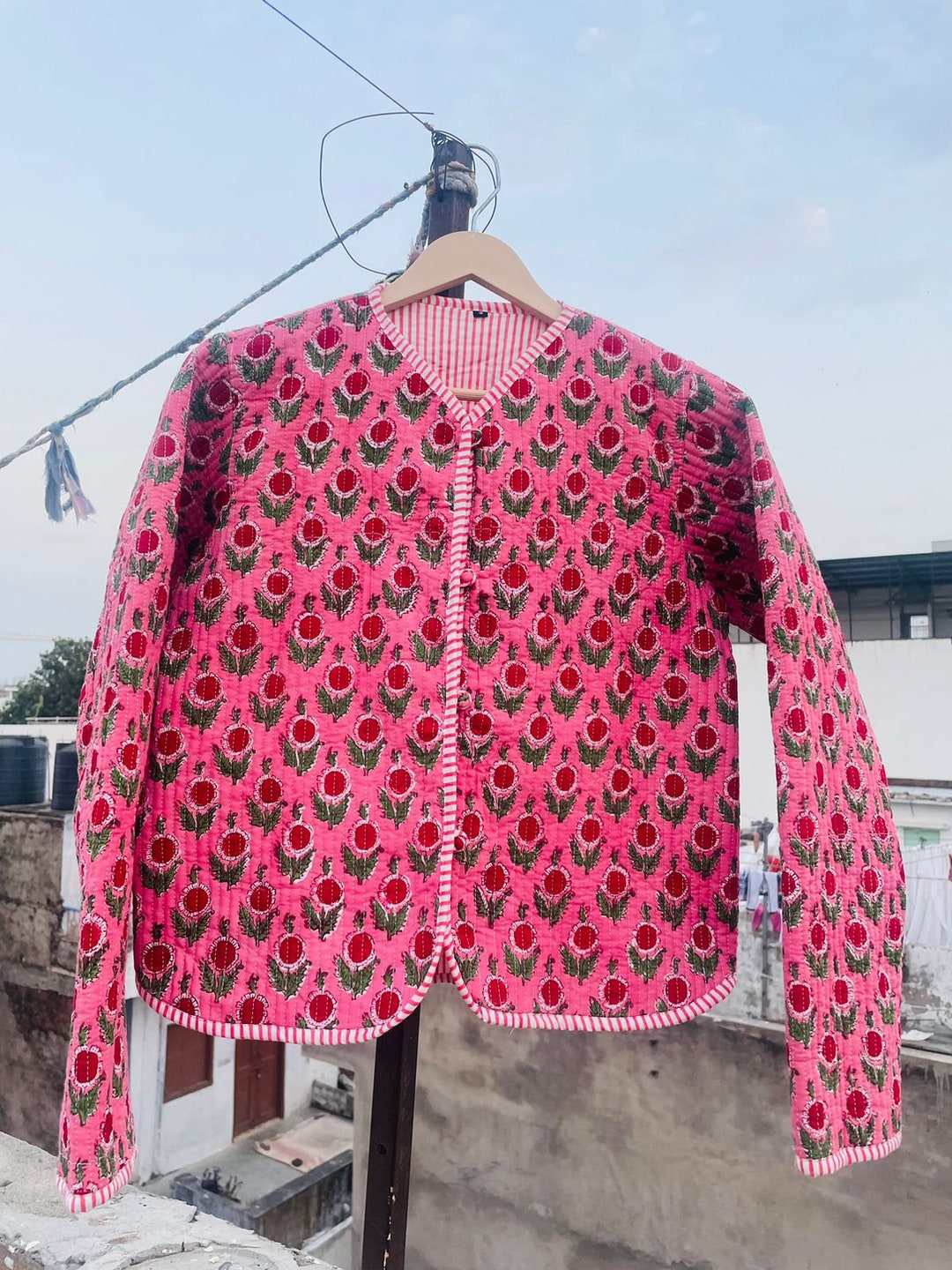 Cotton Women's Quilted Jacket Block Printed Boho Style Quilted Handmade ...