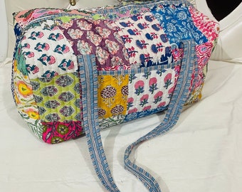Large Cotton Weekender Travel Bag Handmade Quilted Fabric - Etsy UK