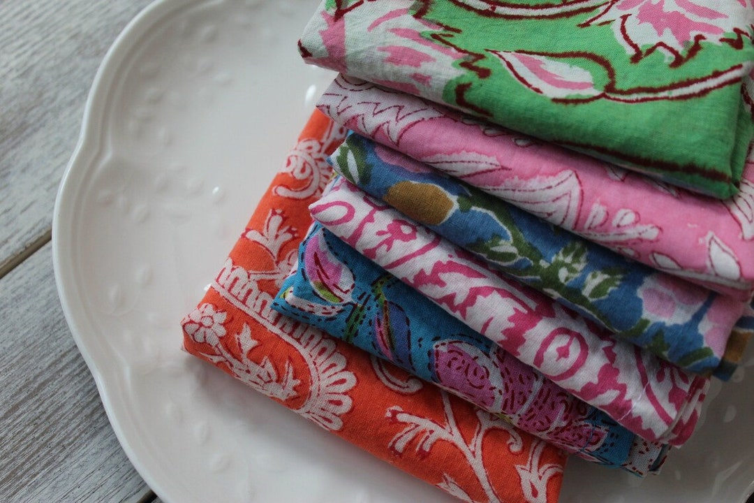 Napkins Block Print Cloth Napkin Set Indian Reusable Cotton Napkin Boho ...