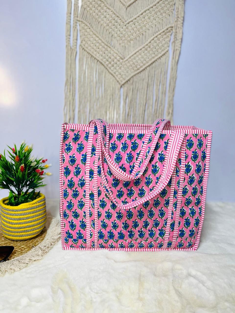 Indian Block Printed Tote Bags Large Cotton Quilted Women's Handbag ...