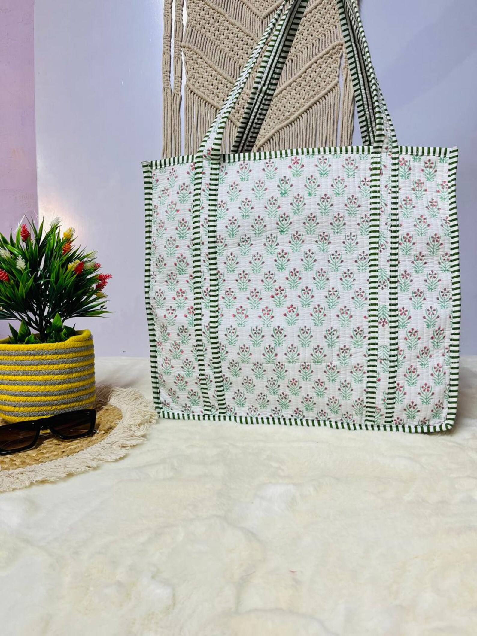 Indian Block Printed Tote Bags Large Cotton Quilted Women's Handbag ...