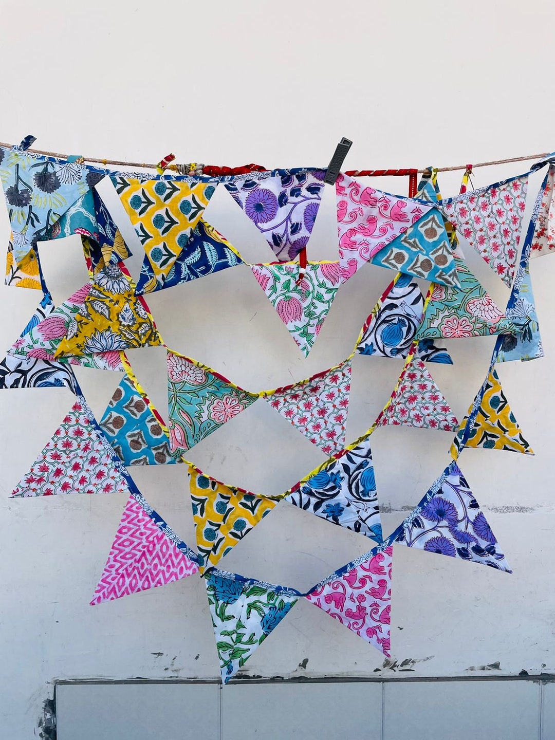 Bohemian Colorful Fabric Flag Bunting Boho Décor Indian Fabric Bunting ...