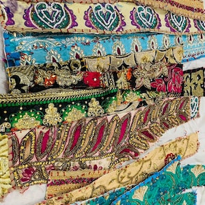 Bohemian Embroidered Beaded Swatches, Boho Decorative Vintage Sari ...