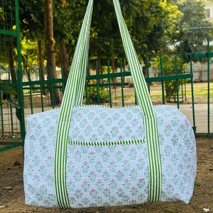 Large Cotton Weekender Travel Bag, Handmade Quilted Fabric Duffle Bag ...