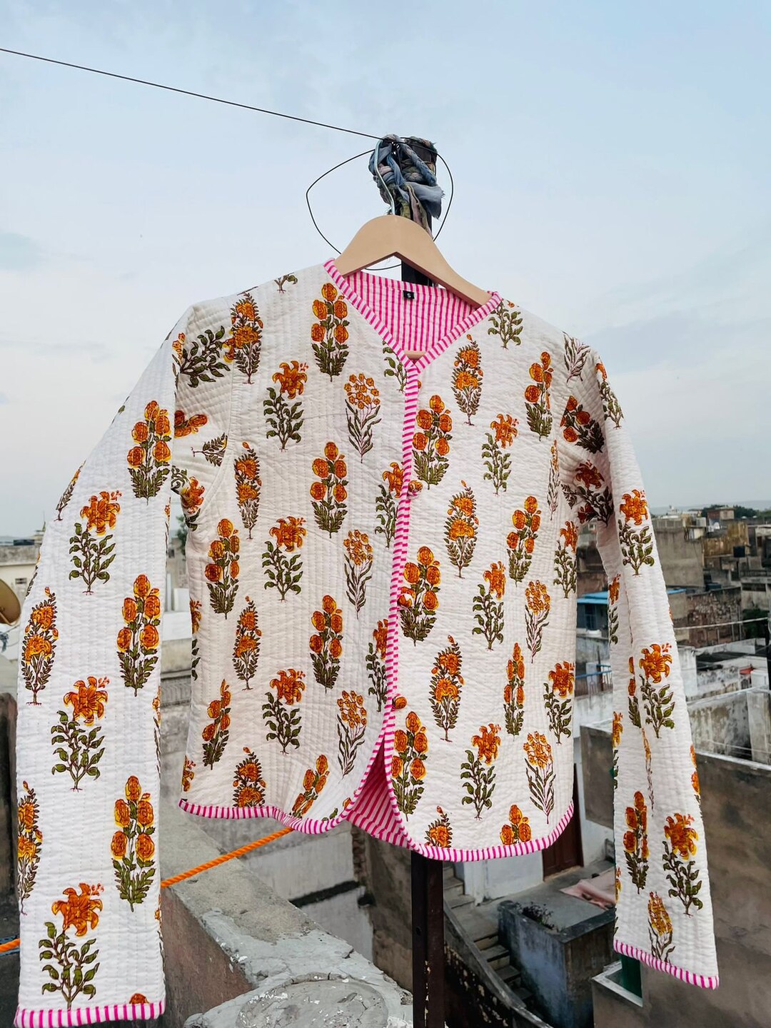 Block Printed Cotton Quilted Jacket Indian Handmade Short Boho Women's ...