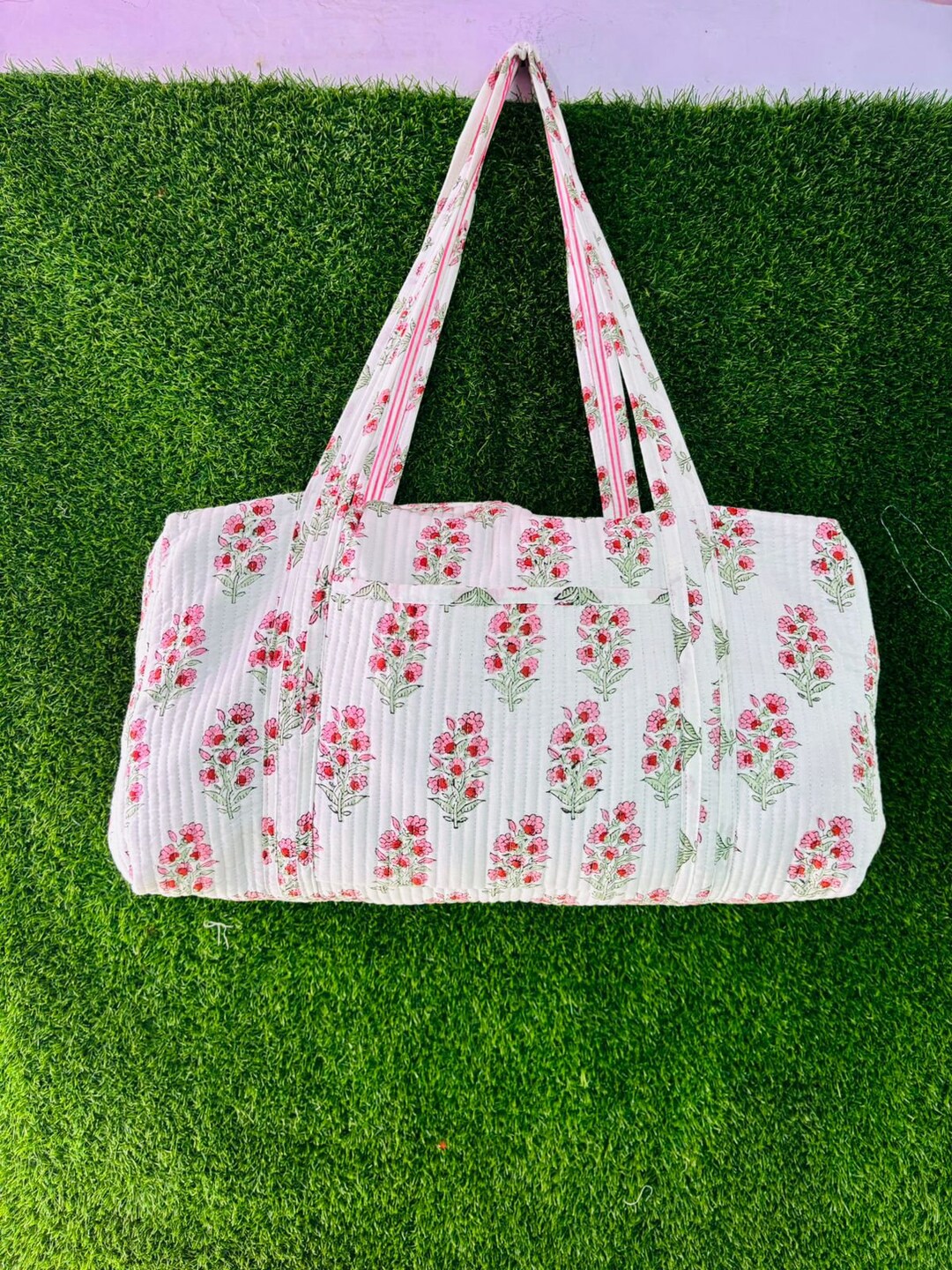 Large Cotton Weekender Travel Bag, Handmade Quilted Fabric Duffle Bag ...