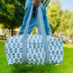 Large Cotton Weekender Travel Bag, Handmade Quilted Fabric Duffle Bag ...
