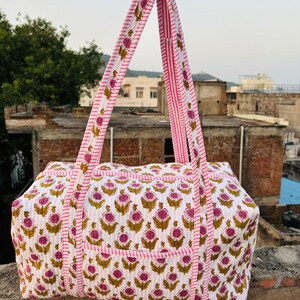 Large Cotton Weekender Travel Bag, Handmade Quilted Fabric Duffle Bag ...