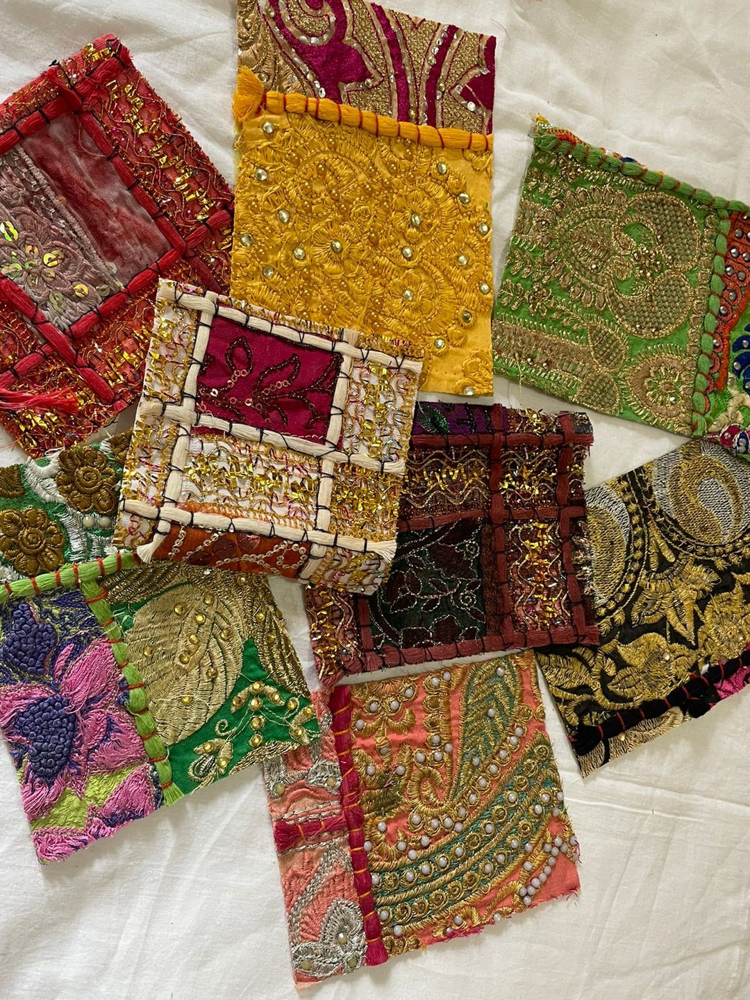 Antique Old Vintage Embroidered Beaded Swatches Bohemian Decorative ...