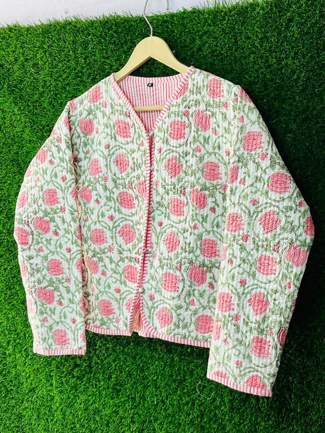 Cotton Women's Quilted Jacket Block Printed Boho Style Quilted Handmade ...