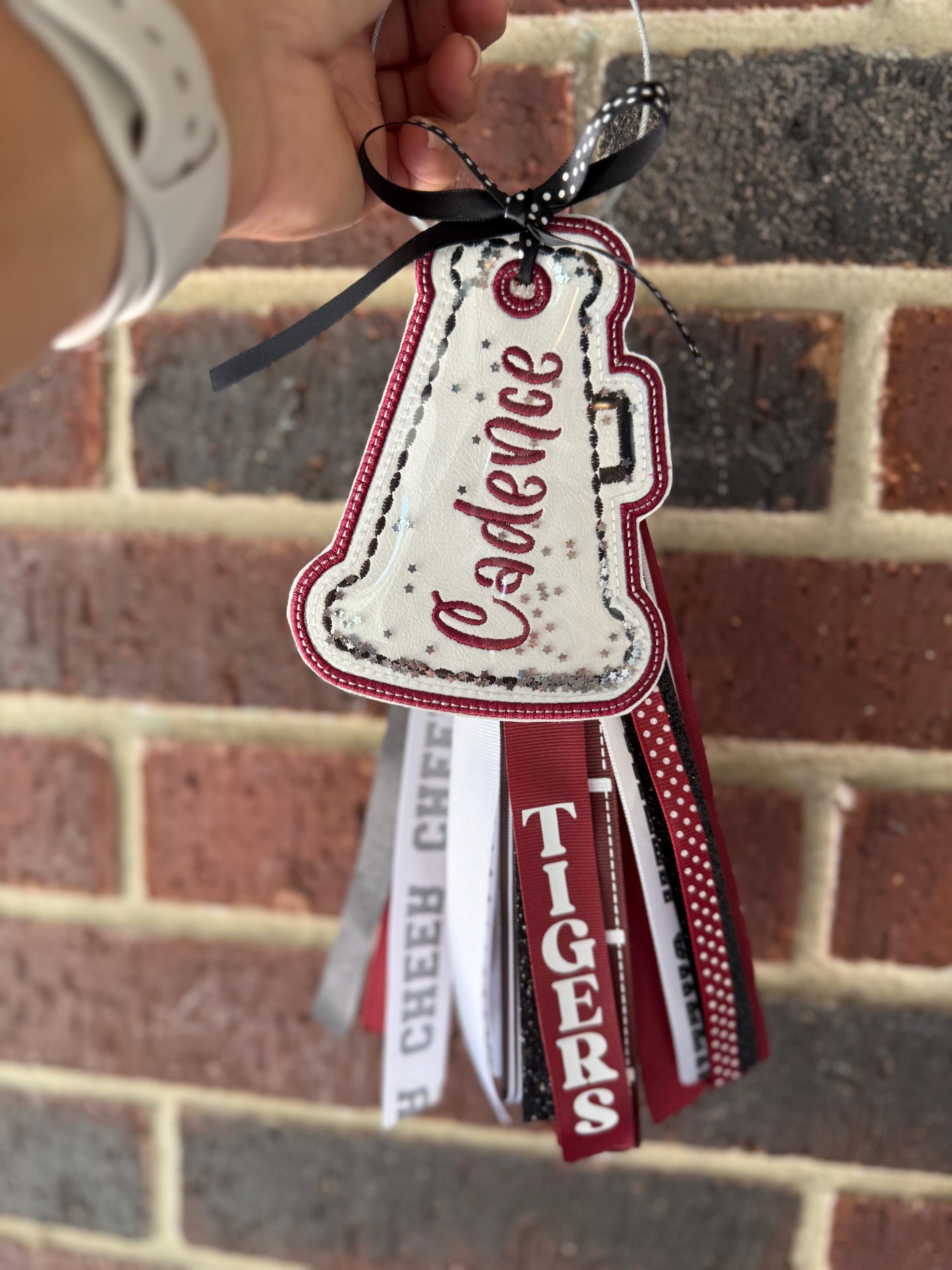 Personalized Cheer Bag Tag: Embroidered Name, Megaphone Charm - Etsy