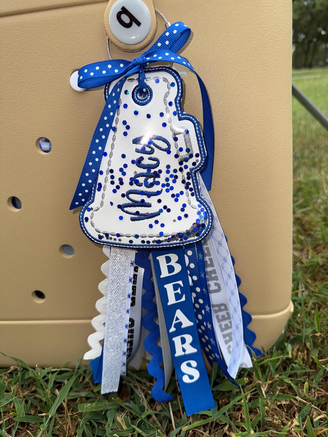 Personalized Cheer Bag Tag: Embroidered Name, Megaphone Charm - Etsy