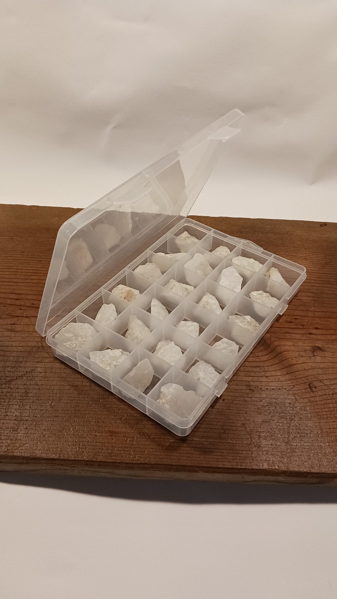 Raw Milky White Quartz Crystals. 24 Gemstones Collection in a Storage ...