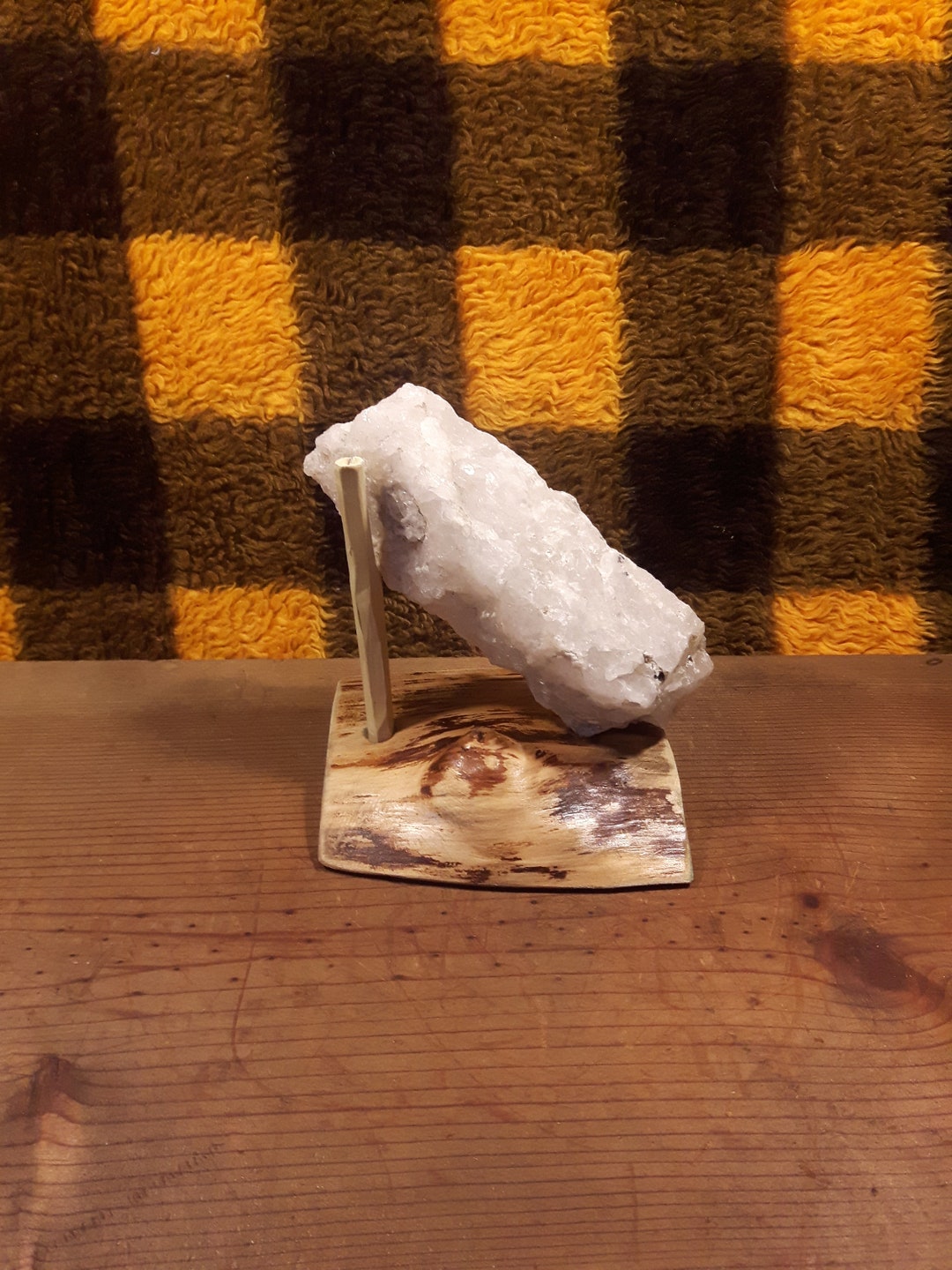 Rough White Milky Quartz Crystal and Natural Driftwood Display Stand. A ...