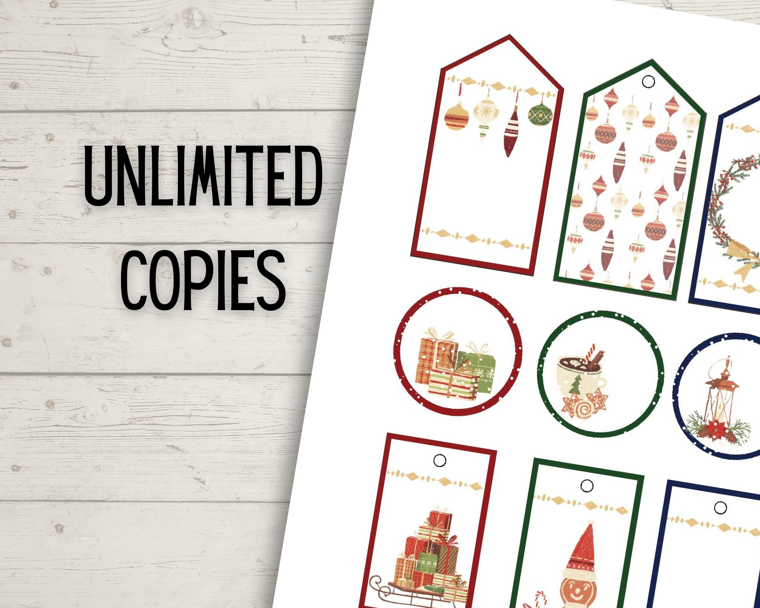 Printable Christmas Cards and Tags Bundle, Holiday Tags, Gift Tags ...