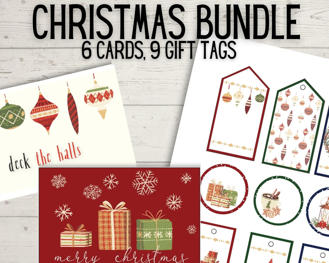 Printable Christmas Cards and Tags Bundle, Holiday Tags, Gift Tags ...