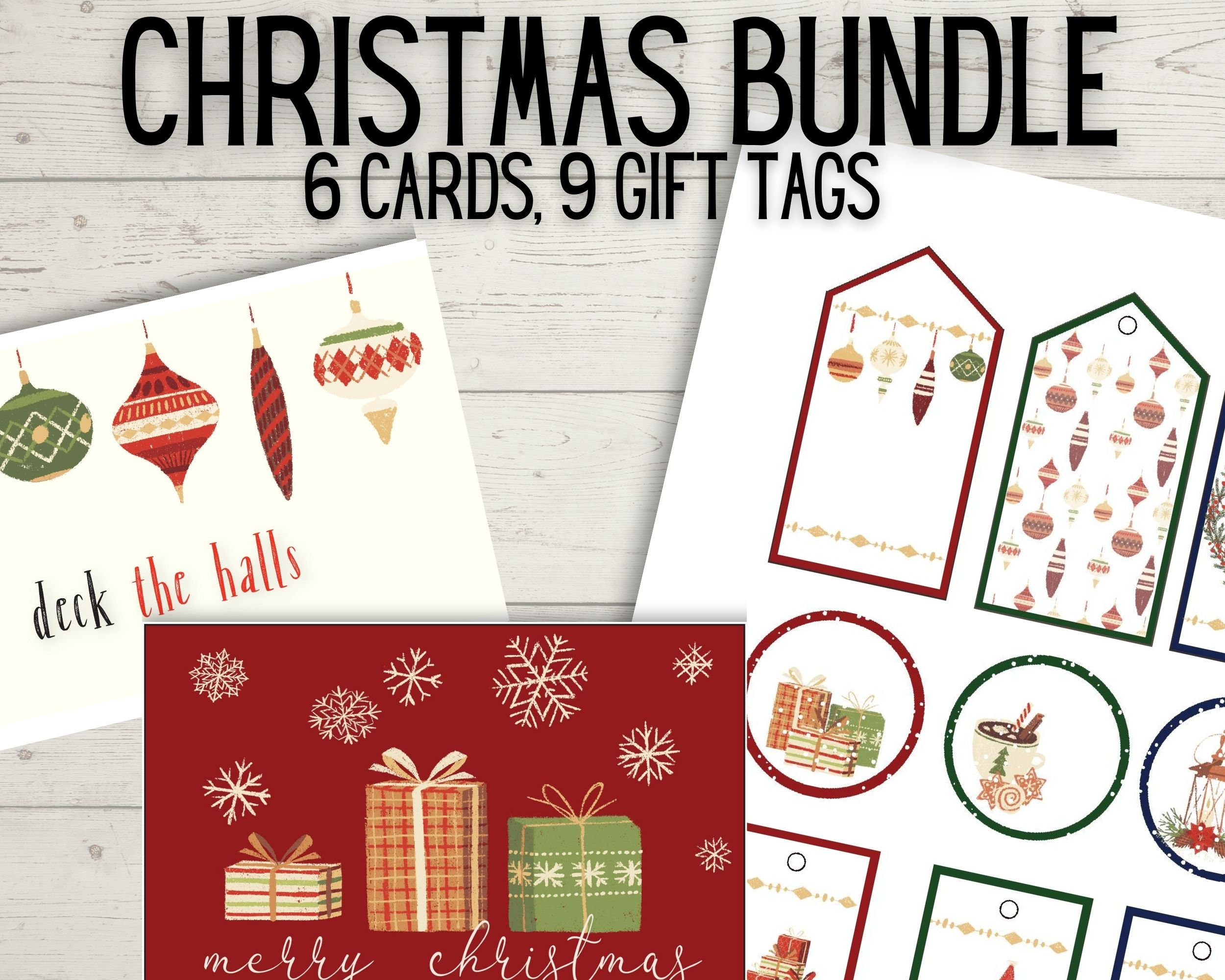 Printable Christmas Cards and Tags Bundle, Holiday Tags, Gift Tags ...