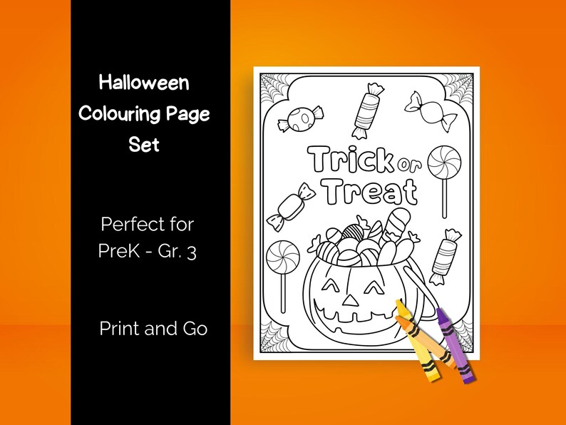 Halloween Colouring Page Set - Instant Download, Kids Halloween ...