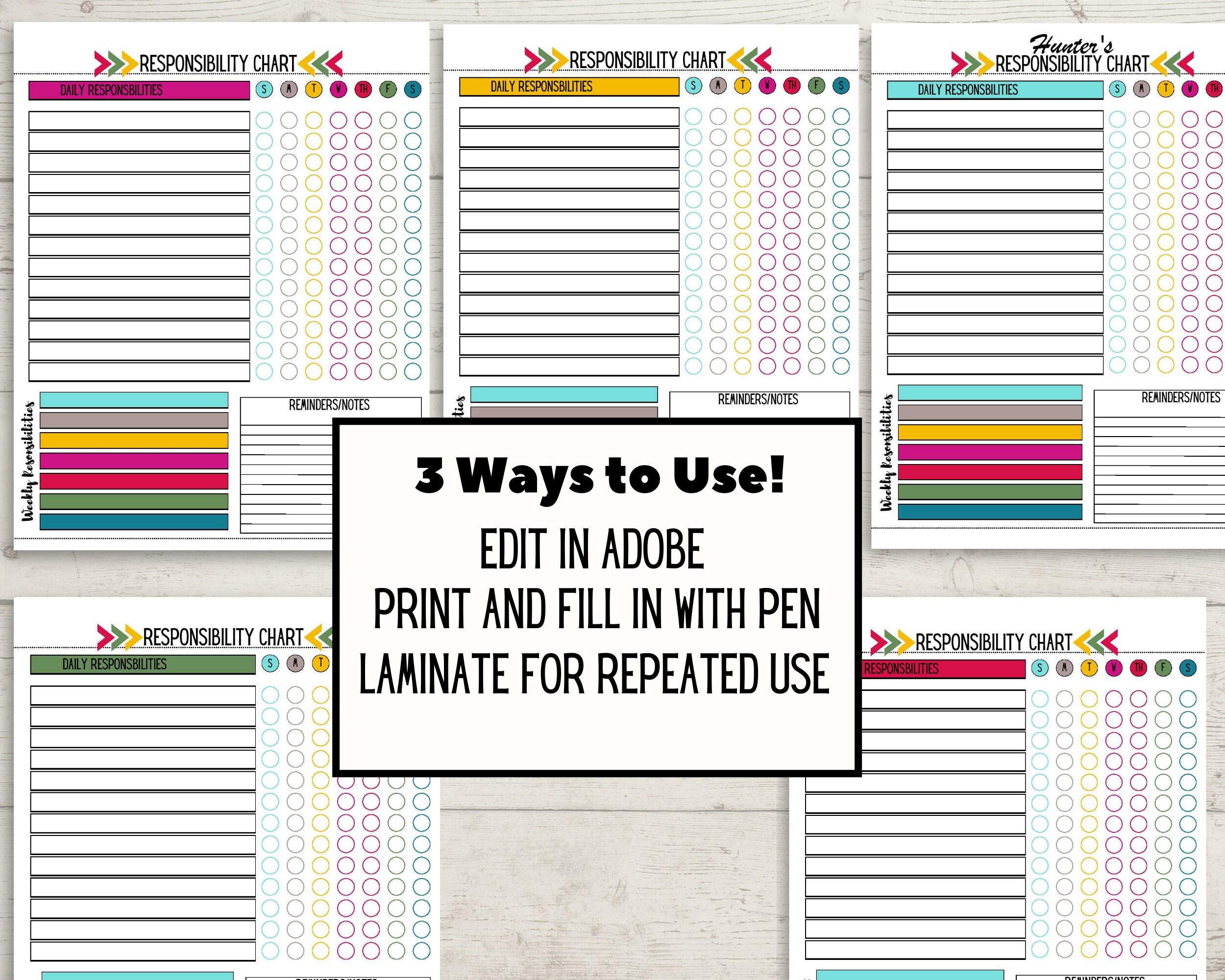 Editable Weekly Responsibility Chart, Chores for Kids, Organization ...