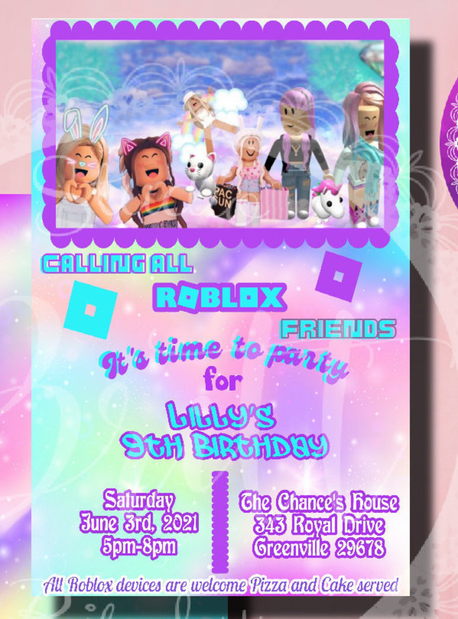 Girl Roblox Invitation Template Free