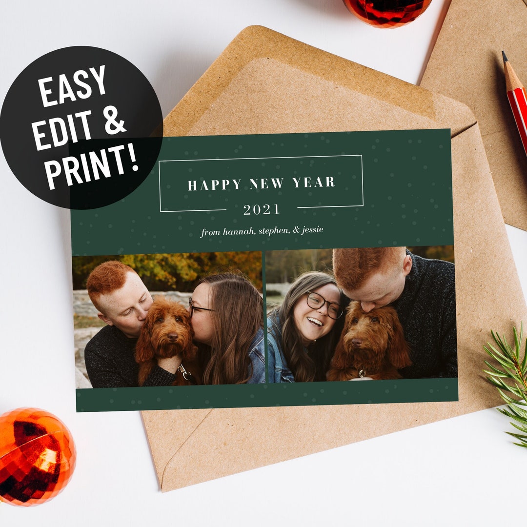 Happy New Year Card Template // Modern New Year Card // Editable ...
