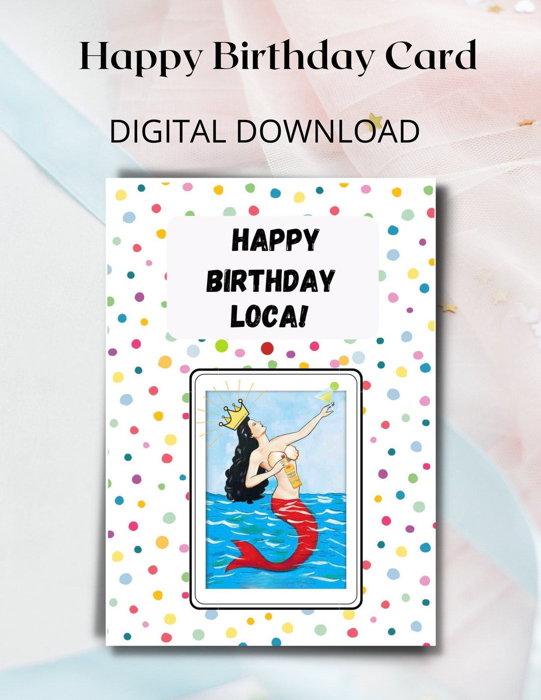 Happy Birthday Card | Mermaid | Serena | Loca | Digital - Etsy