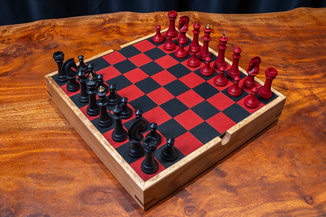 Colorful Chess Set ,handmade Chess Board, Oak Chess Board, Leather ...