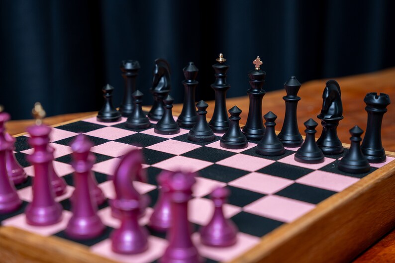 Colorful Chess Set ,handmade Chess Board, Oak Chess Board, Leather ...