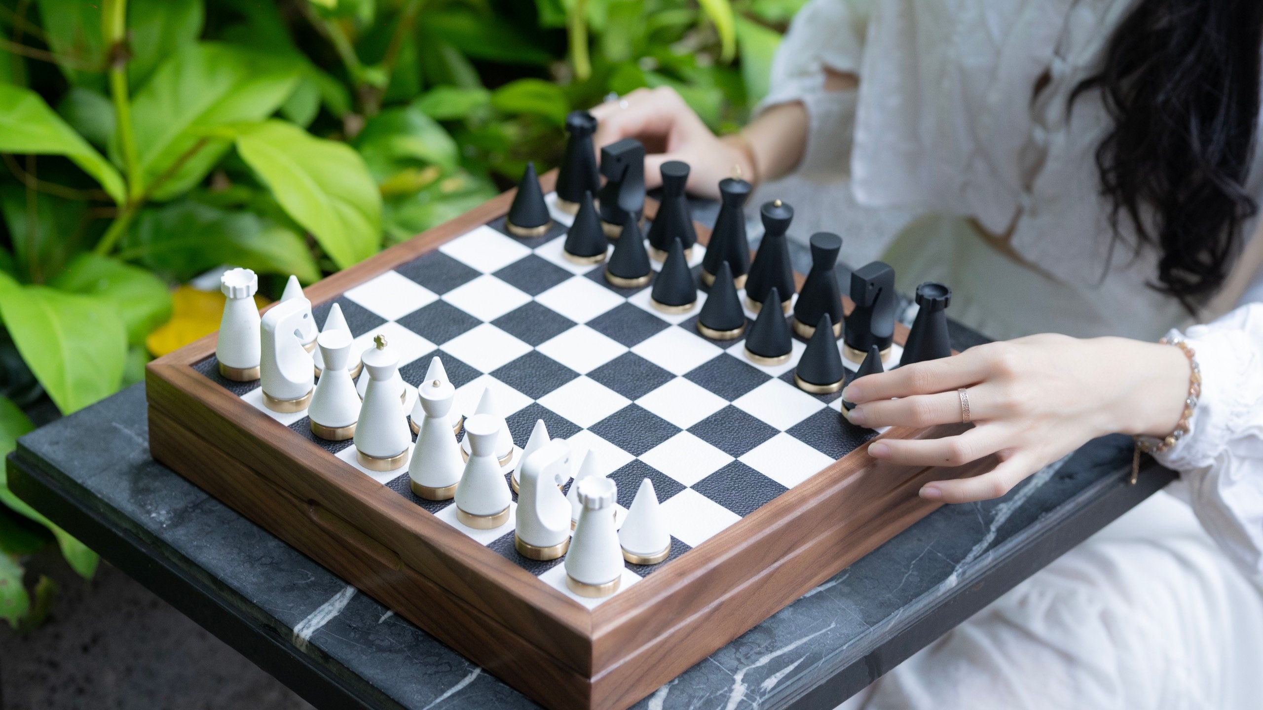 Premium Chess Set, Resin Chess Pieces, Handmade Chess Board, Walnut ...