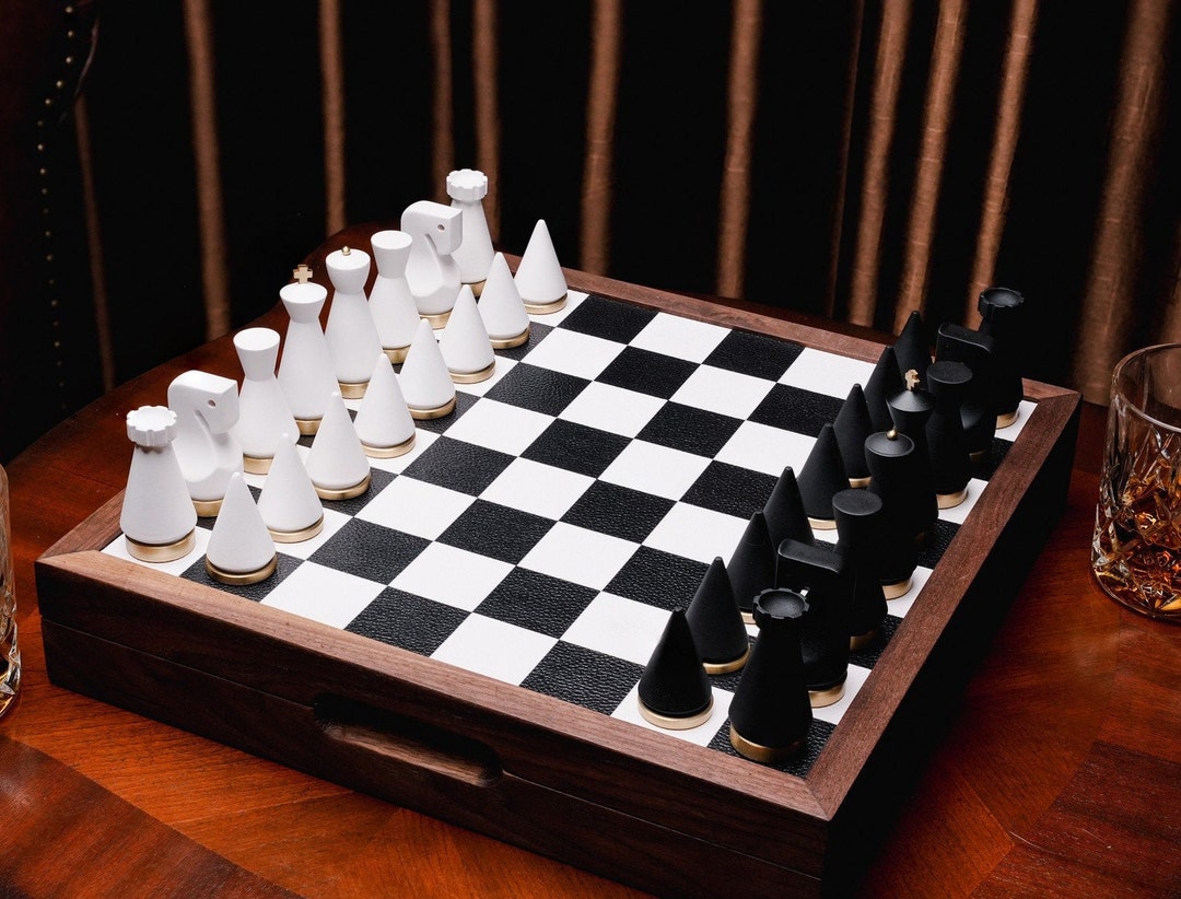 Premium Chess Set ,handmade Chess Board, Walnut Chess Board, Leather ...