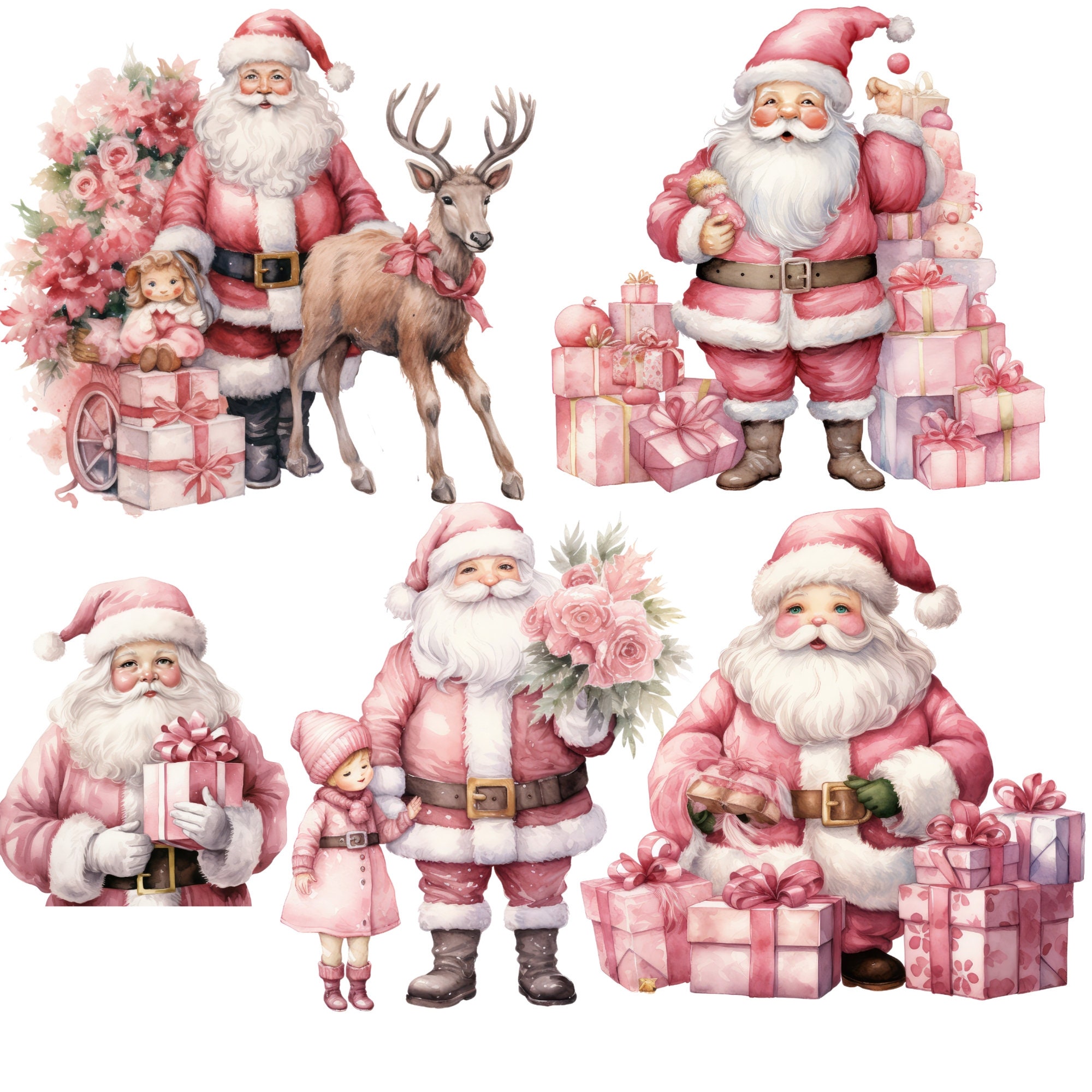 26PNG Watercolour Santa Claus Clipart, Christmas Clip Art Bundle ...