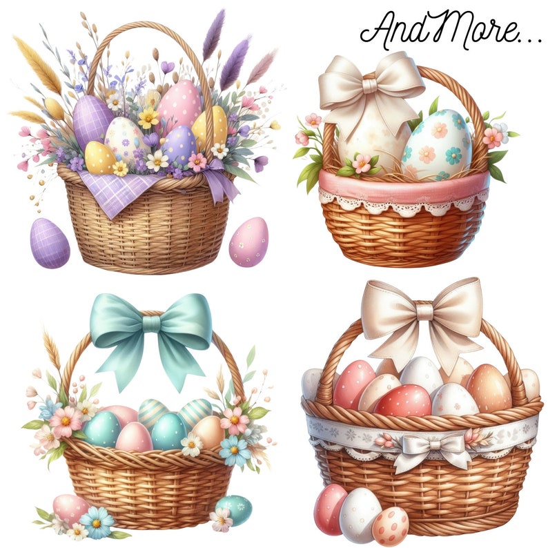Easter Baskets Watercolor Clipart Bundle 25 PNG Floral Egg Basket ...