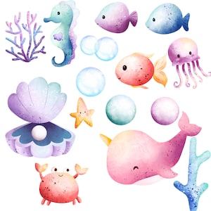 Cute Mermaid Watercolor Clipart Little and Magical Under the Sea ...
