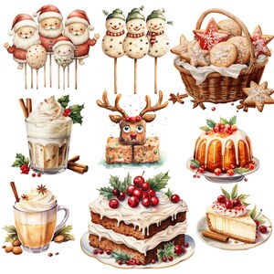 45PNG Watercolor Christmas Dessert Clipart, Christmas Sweets Clip Art ...
