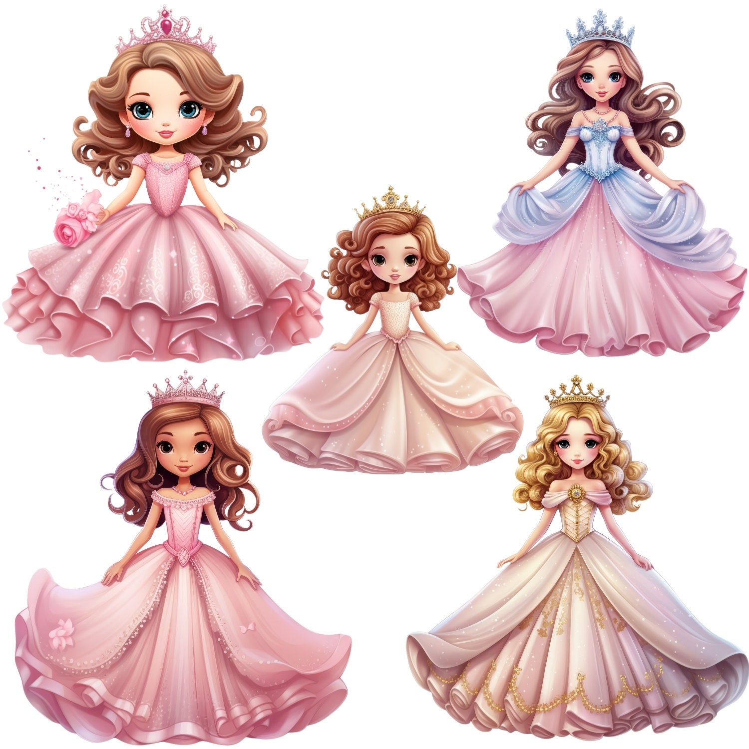 Watercolor Pink Princess Clipart, Little Princess Clipart, Fairytale ...