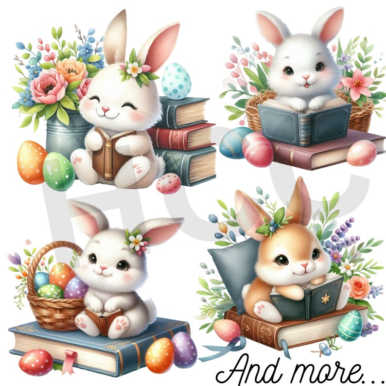 Watercolor Floral Bunnies Collection Clipart,15png Nursery Spring ...