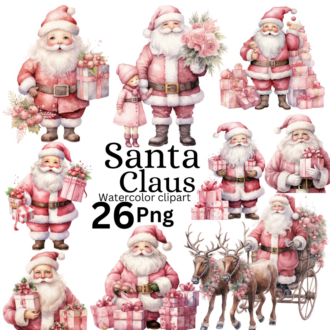 26PNG Watercolour Santa Claus Clipart Christmas Clip Art - Etsy