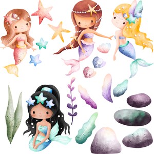 Cute Mermaid Watercolor Clipart Little and Magical Under the Sea ...
