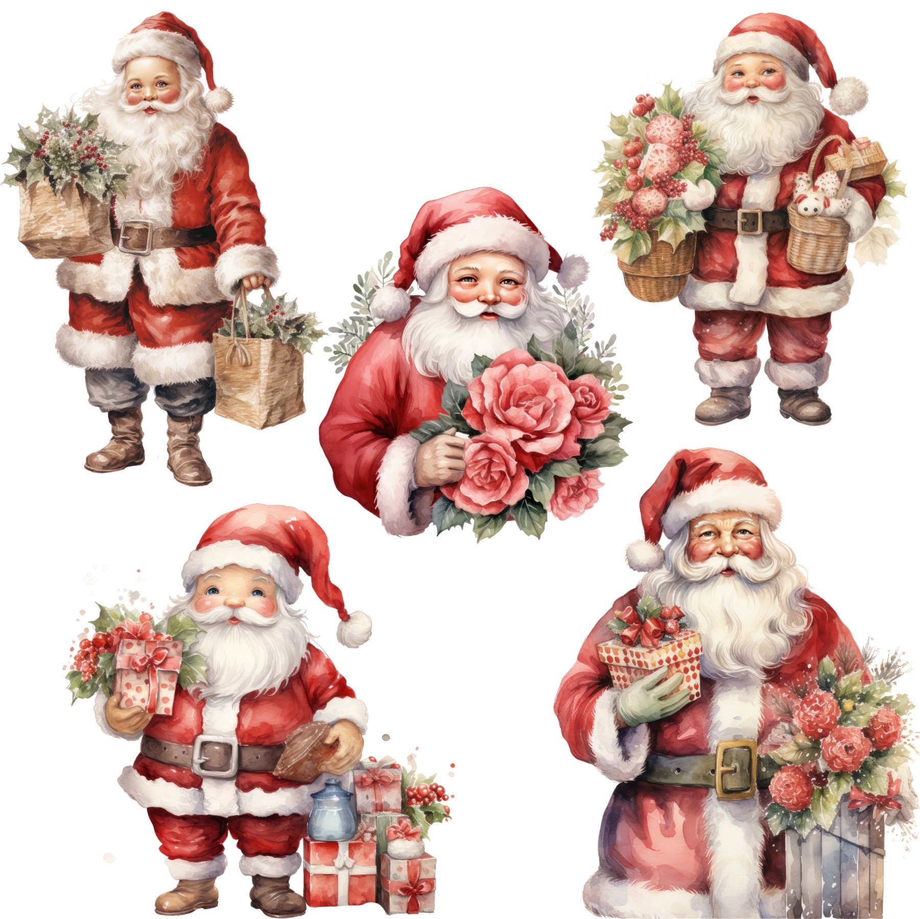 26PNG Watercolour Santa Claus Clipart, Christmas Clip Art Bundle ...