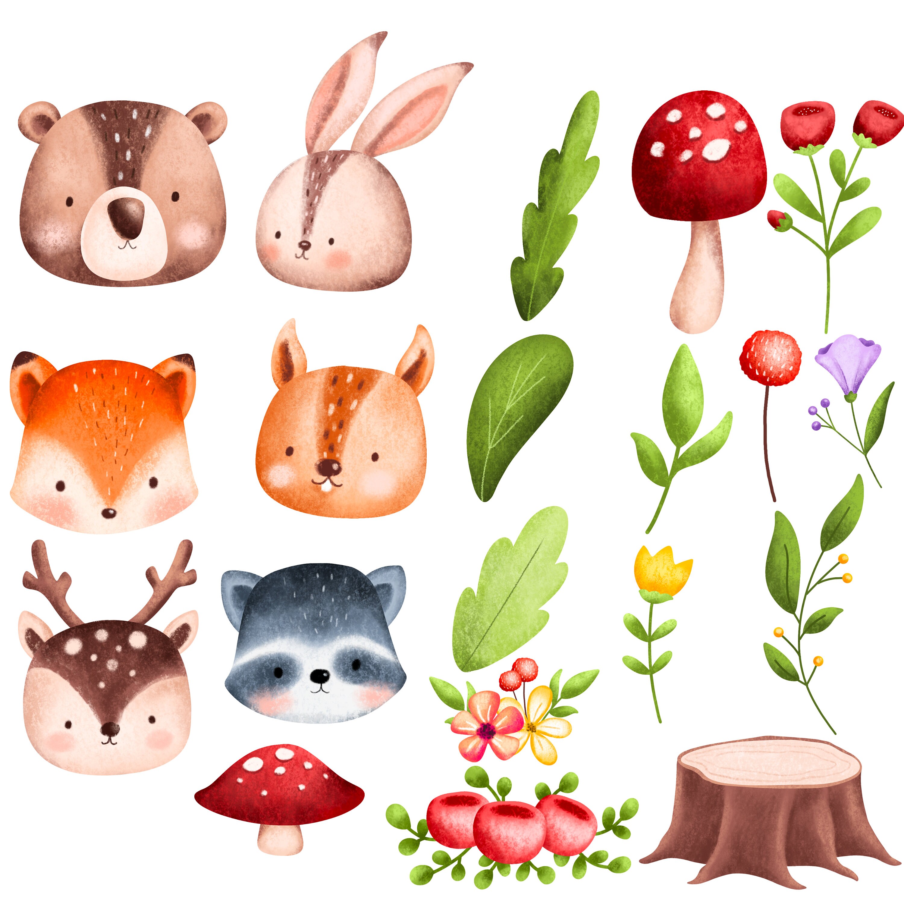 Woodland Nursery Clipart, Woodland Animals Watercolor Digital Clipart ...