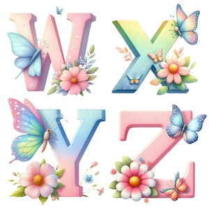 Watercolor Floral Alphabet Collection Clipart,36pngpastel Alphabet ...