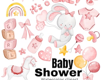 35 Watercolor Baby Shower Clipart Baby Girl Bundle Digital Clip Art ...