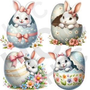 Watercolor Easter Bunnies Clipart, Spring Bundle,cute Baby Animals,png ...