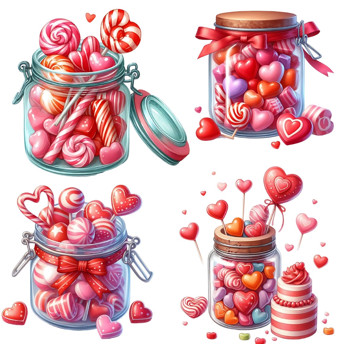 Watercolor Valentines Chocolates Clipart, Candy Jar Valentines Day ...