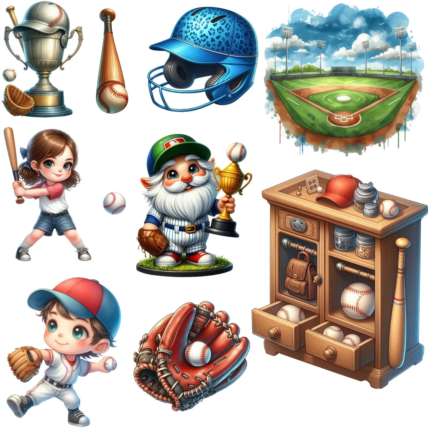 Baseball Watercolor Clipart Bundle 50 PNG Baseball Equipment Images ...