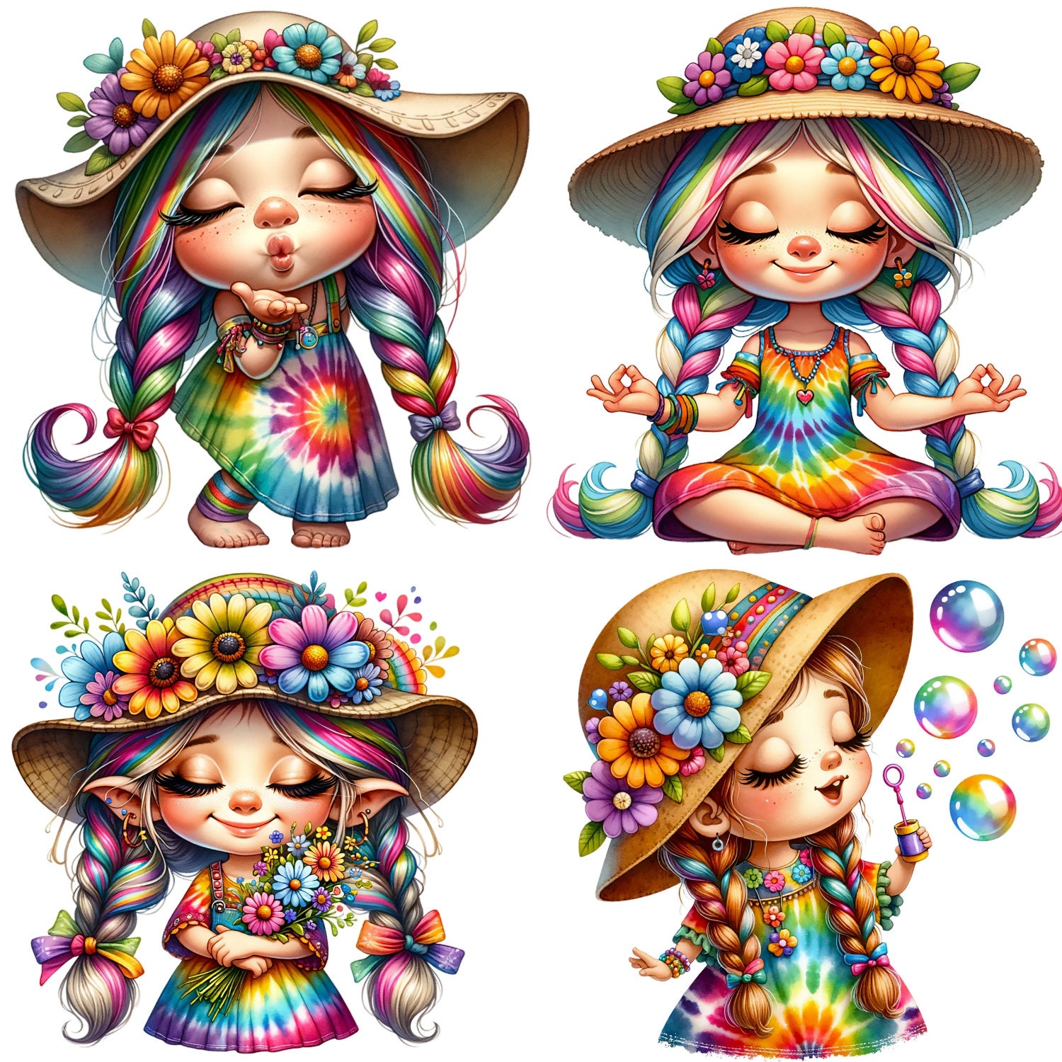Hippie Gnome Girl Clipart, Watercolor PNG, Digital Download,boho Chic ...
