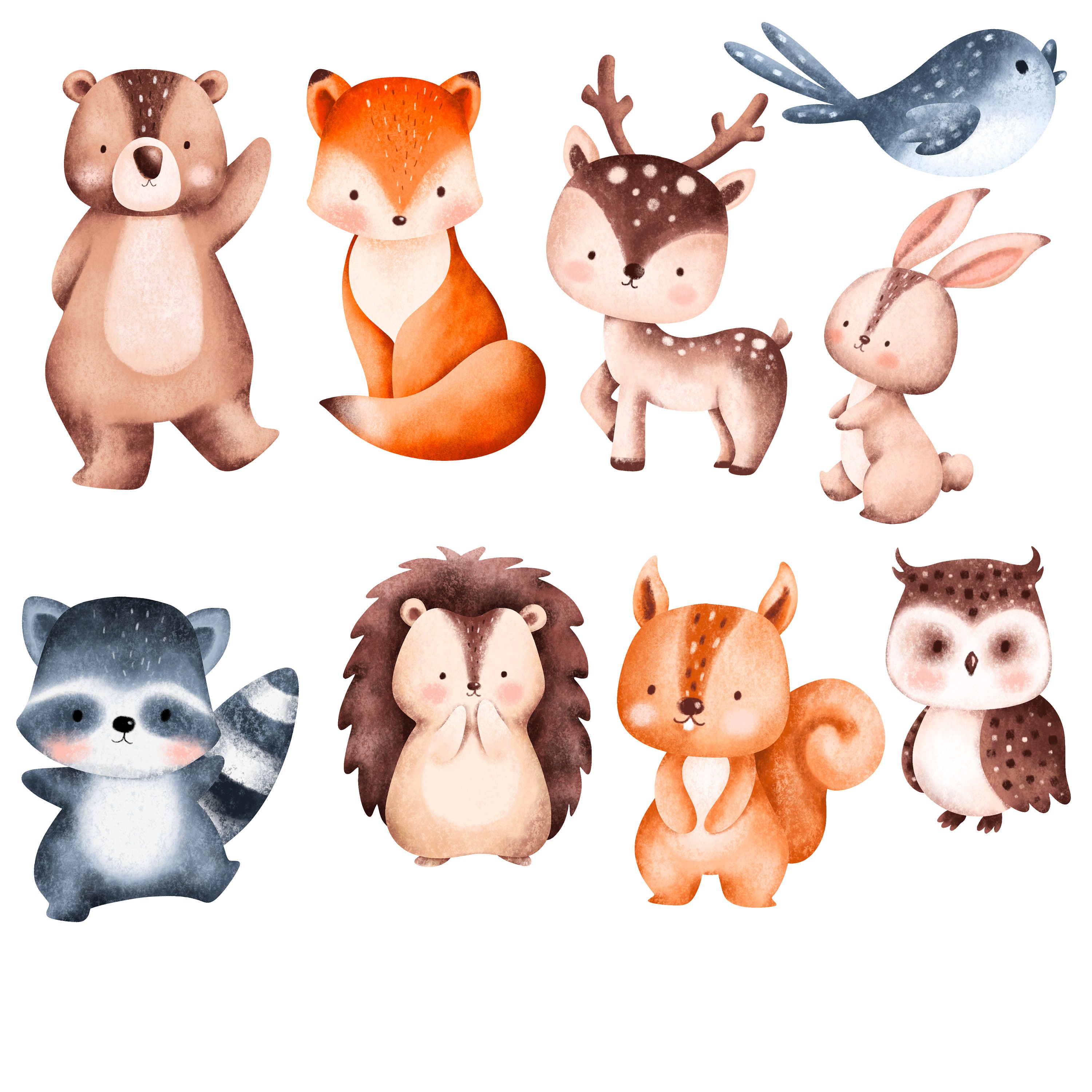 Woodland Nursery Clipart, Woodland Animals Watercolor Digital Clipart ...
