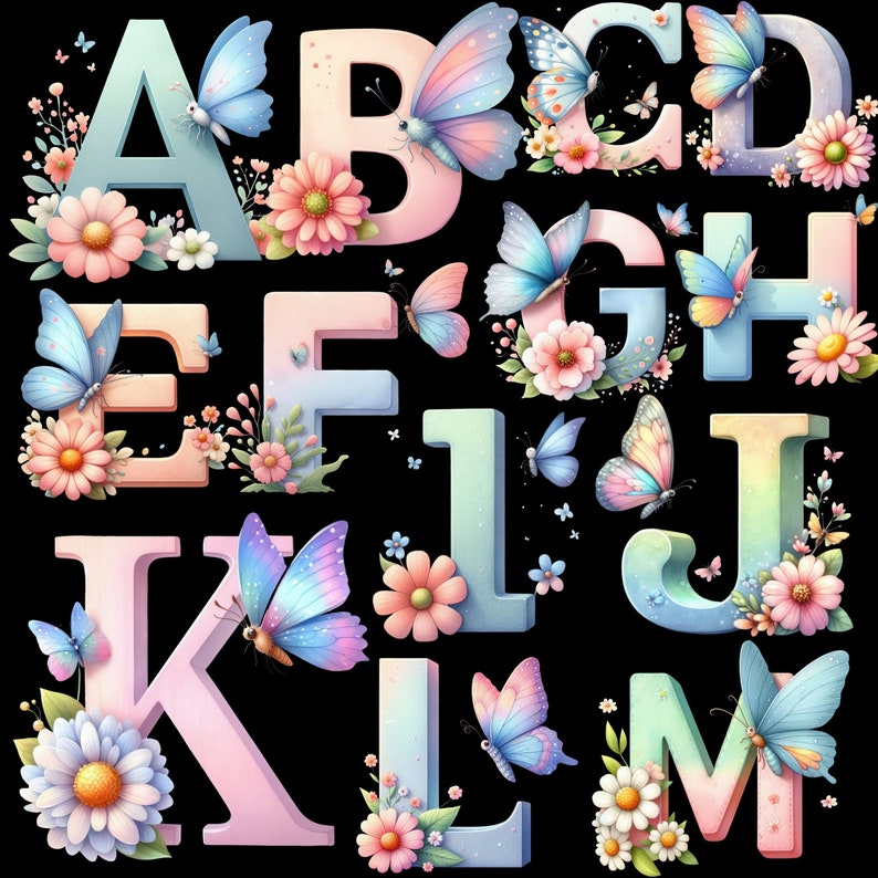 Watercolor Floral Alphabet Collection Clipart,36pngpastel Alphabet ...