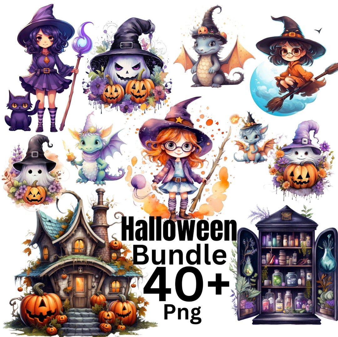 Halloween Watercolor Clipart PNG Bundle Halloween Clipart for - Etsy